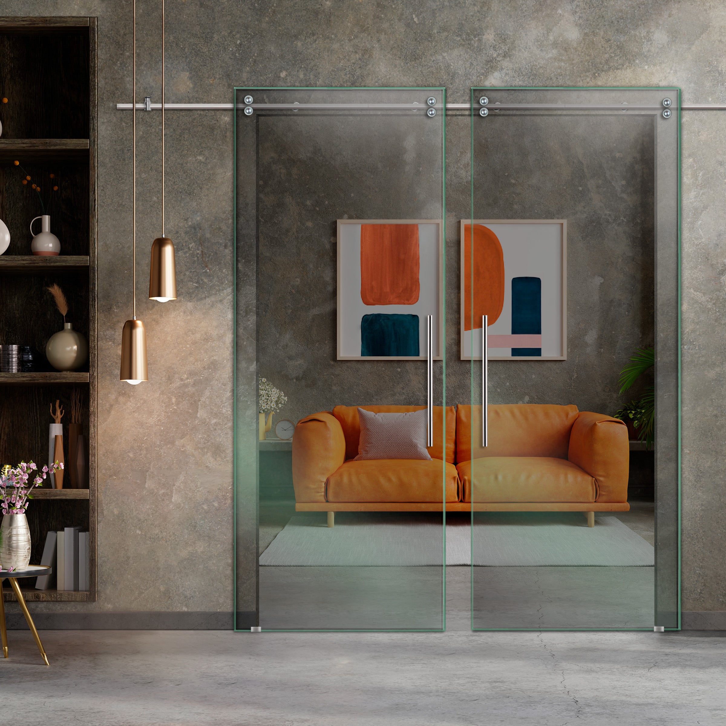 Clear Double Sliding Glass Barn Door & Hardware V2000 (Ready To Ship ...