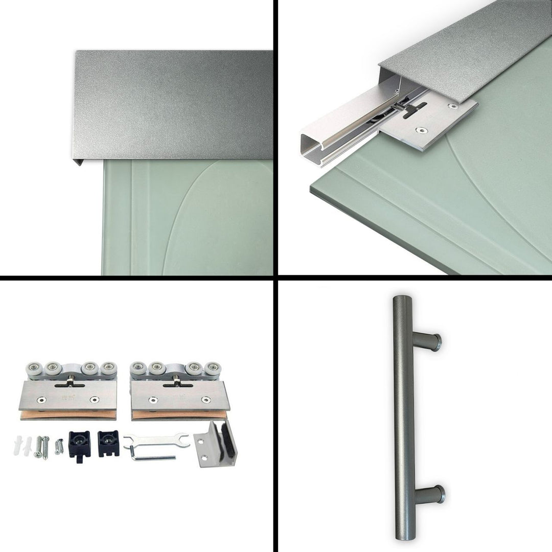 38" x 81" (Ready to ship) Tinted Green Sliding Glass Barn Door ALU100 ...